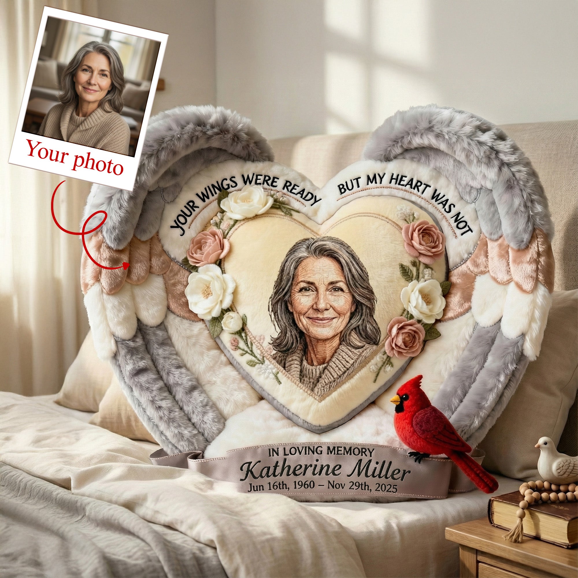 Custom Photo Heaven In Heart Shaped Pillow, Personalized Keepsake To R ...