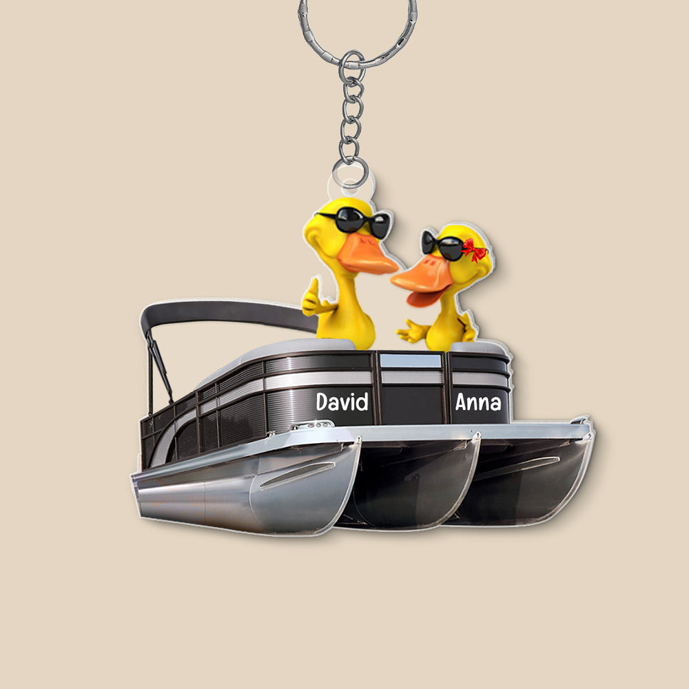 Pontoon Duck, Personalized Duck Keychain, Pontoon Boat Keychain - GoDuckee
