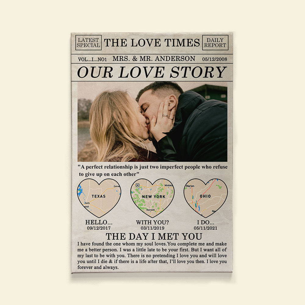 Our Love Story Custom Couple Map Canvas Print, Gift For Couple - GoDuckee